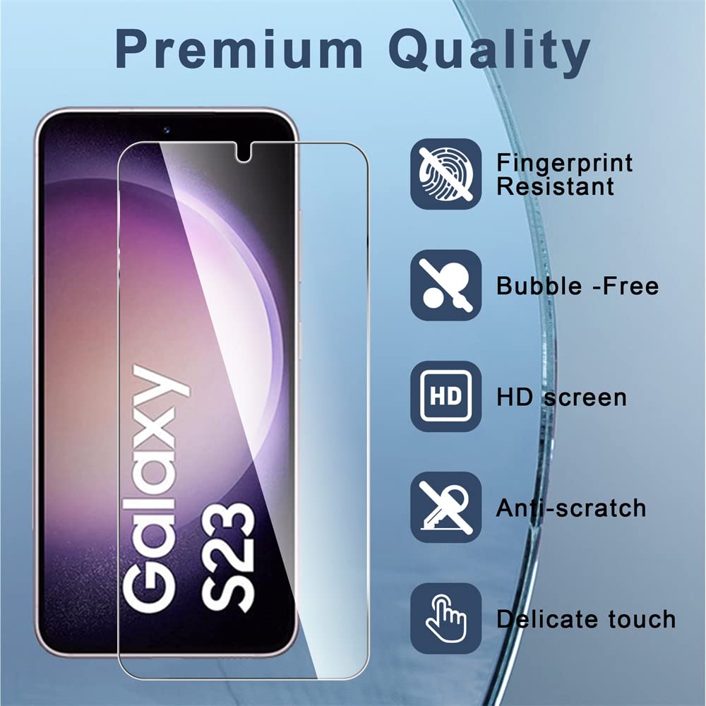 Foneskream [3+3 Pack Compatible for Samsung Galaxy S23 Screen Protector 6.1 inch + Samsung S23 Camera Lens Protector Tempered Glass Case Friendly