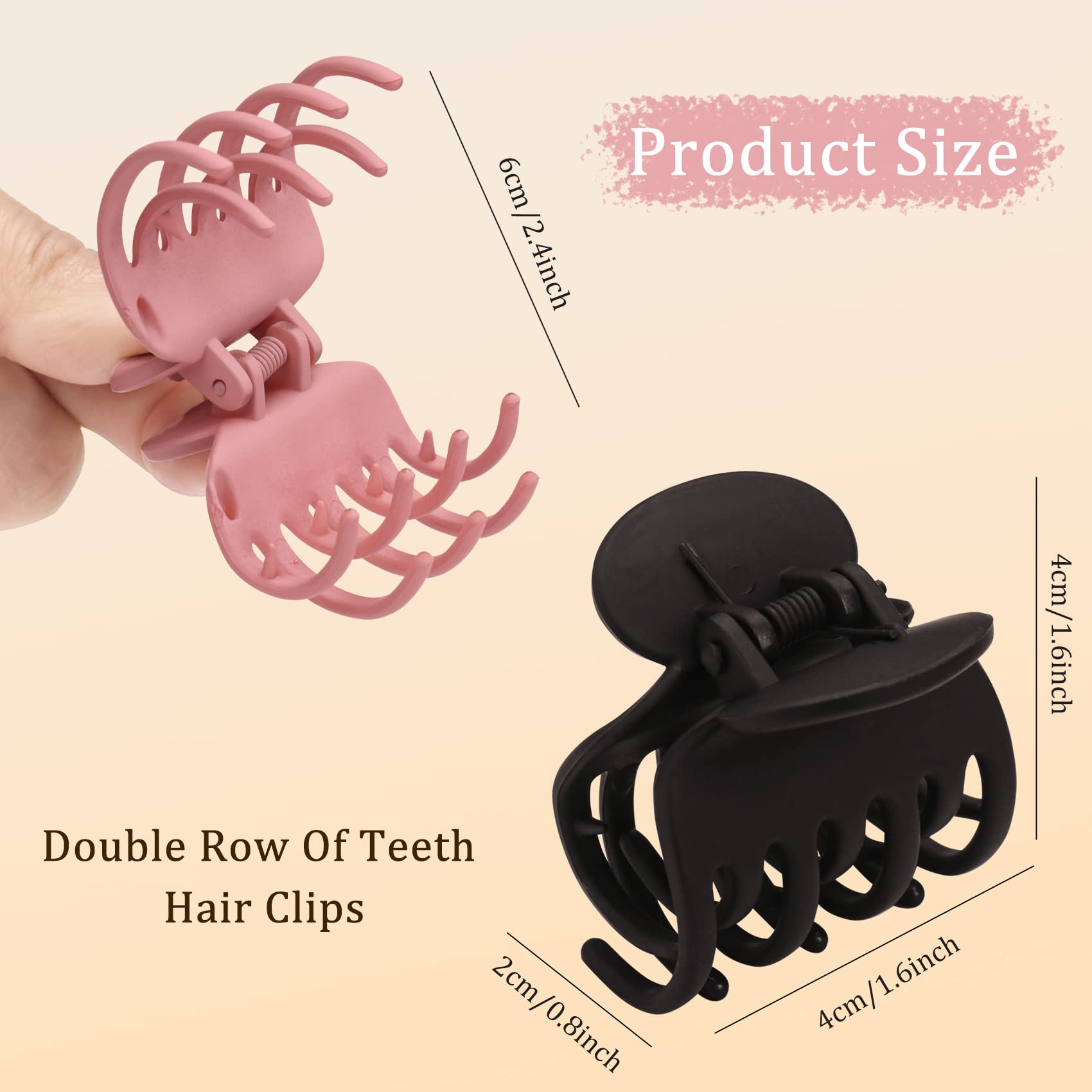 12 Pcs Double Row Teeth Claw Clips 1.6" Medium Jaw Clips - Matte and Shiny Small Hair Accessories for Thin, Short Hair Half-Updo Hairstyles for Women and Girls