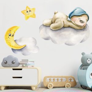 Cute Bear Sleeping Wall Stickers Baby Decor for Nursery Bear Wall Decals for Kids Bedroom Playroom