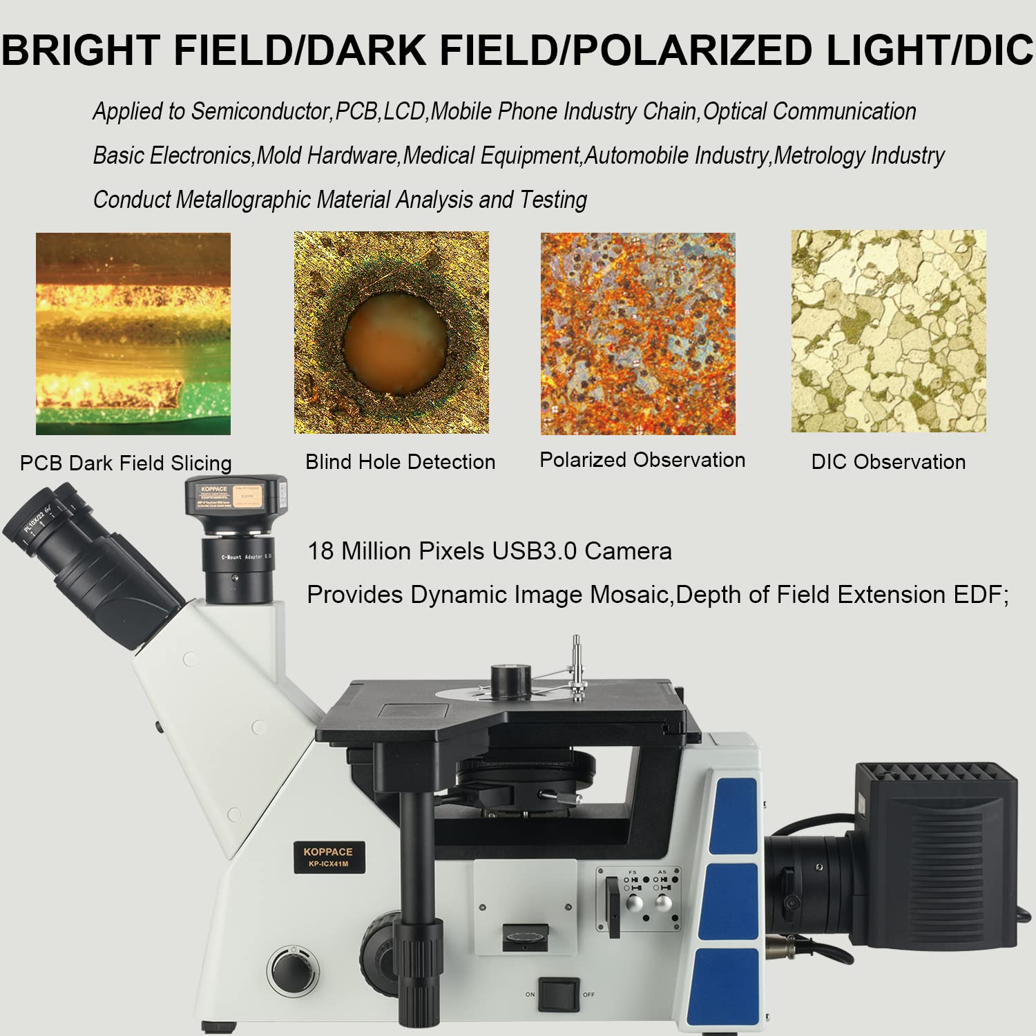 KOPPACE 174X-1745X Light-Dark Field Inverted Electron Microscope 18 Million Pixels Polarization Observation