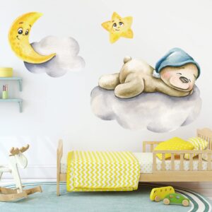 Cute Bear Sleeping Wall Stickers Baby Decor for Nursery Bear Wall Decals for Kids Bedroom Playroom