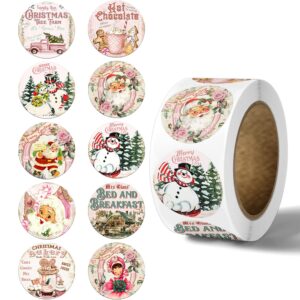 500pcs pink vintage christmas stickers roll merry christmas stickers santa claus stickers roll winter holiday round xmas label tag sticker for christmas gift boxes presents cards envelopes decor