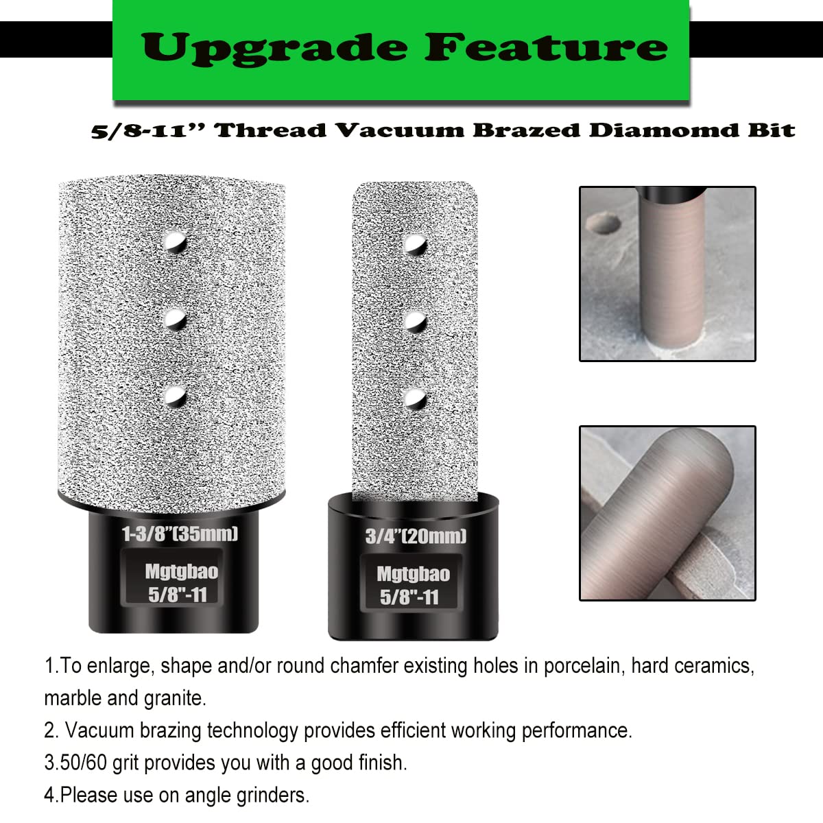 Mgtgbao 3/8”Black Diamond Finger Bit, 10mm Diamond Finger Milling Bits for Enlarging and Shaping or Round Bevel Existing Holes in Porcelain Hard Ceramic Stone Granite Marble Tile Countertop 5/8"-11