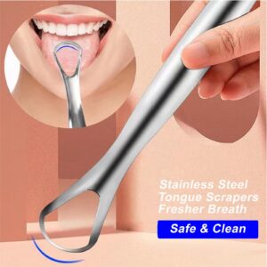 3 PCS Tongue Scraper for Adults with U-shaped & Hollowed-out & Spooned Stainless Steel Tongue Cleaner with Metal Travel Case Bad Breath Remedy