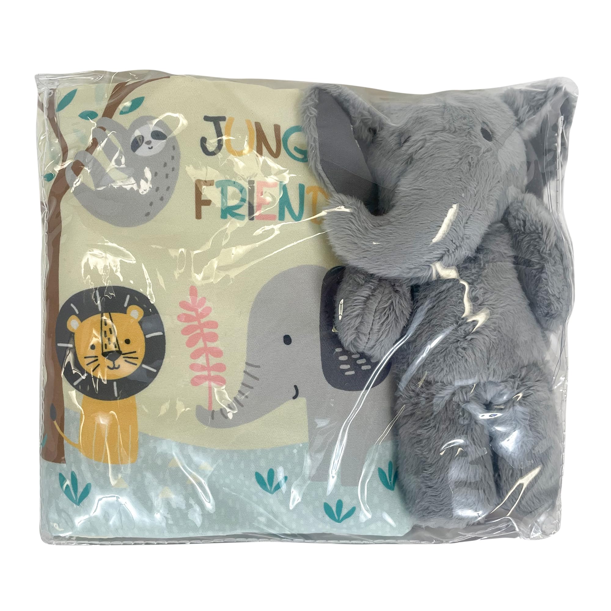 Lambs & Ivy Jungle Friends Developmental Soft Book & Elephant Plush Toy Gift Set