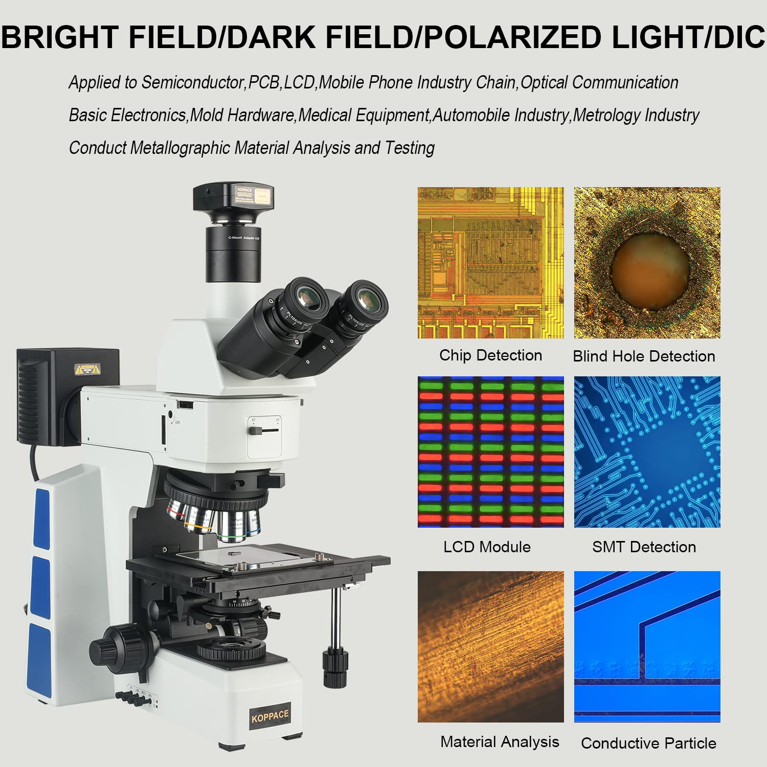 KOPPACE 174X-1745X Light and Dark Field Electron Metallographic Microscope 18 Million Pixels Measuring Camera