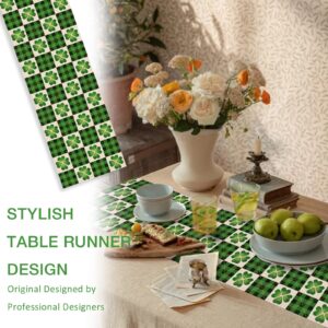 Seliem St. Patrick's Day Shamrock Clover Table Runner, Green Buffalo Plaid Check Kitchen Dining Table Decor, Irish Burlap Home Decoration Indoor Outdoor Holiday Party Supply 13 x 72 Inches