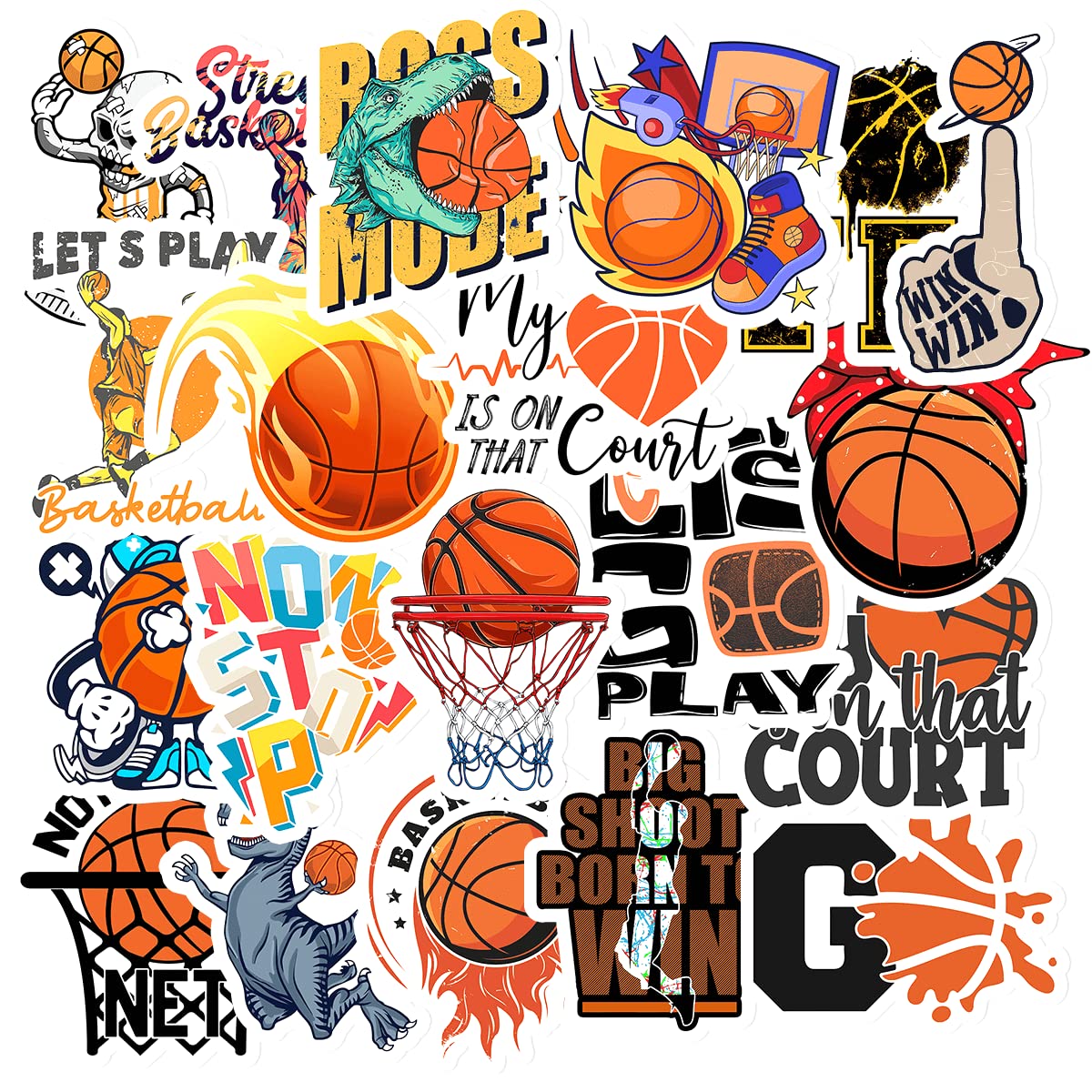 GOLEEX 20 Pack Pcs Waterproof Vinyl Basketball Stickers Items for Boys Men Kids Funny Craft Gifts for Scrapbooking Laptop Helmet Cars Bottles Sports Players Decals Sticker Packs