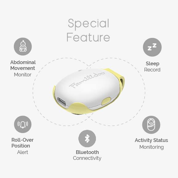 Familidoo Smart Baby Monitor Clip - Monitor Infant Abdominal Movement with Audio Alerts - Rollover Position Alarm - Sleep Record - Light and Easy to Clip on Diaper - Newborn Care Safety Essential