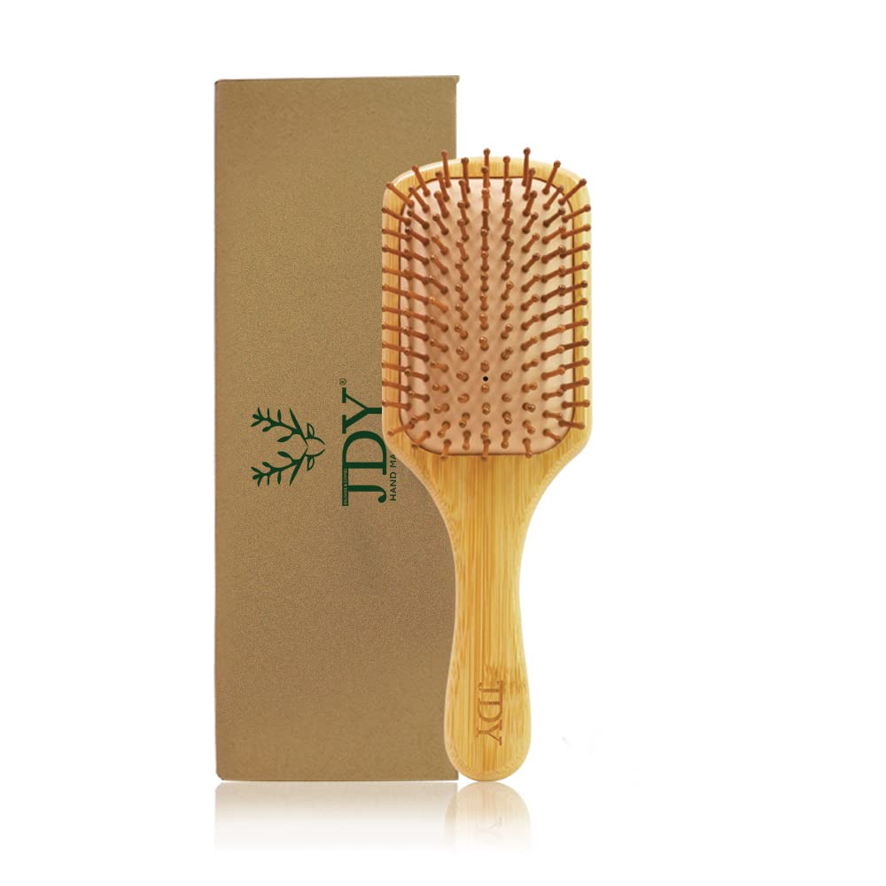 JDY Brush Natural Bamboo Hair Brush Paddle Hairbrush For Women,Men and Kids Curly Straight Wavy Thick Long Hair for better Scalp Massage