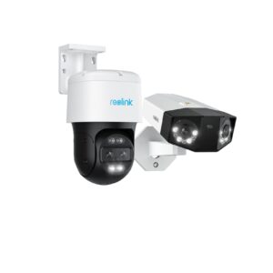 reolink 4k dual-lens security camera system, ip poe outdoor cameras, 1x duo 2 poe with 180° ultra-wide angle, bundle with 1x trackmix poe with 6x hybrid zoom & auto tracking, color night