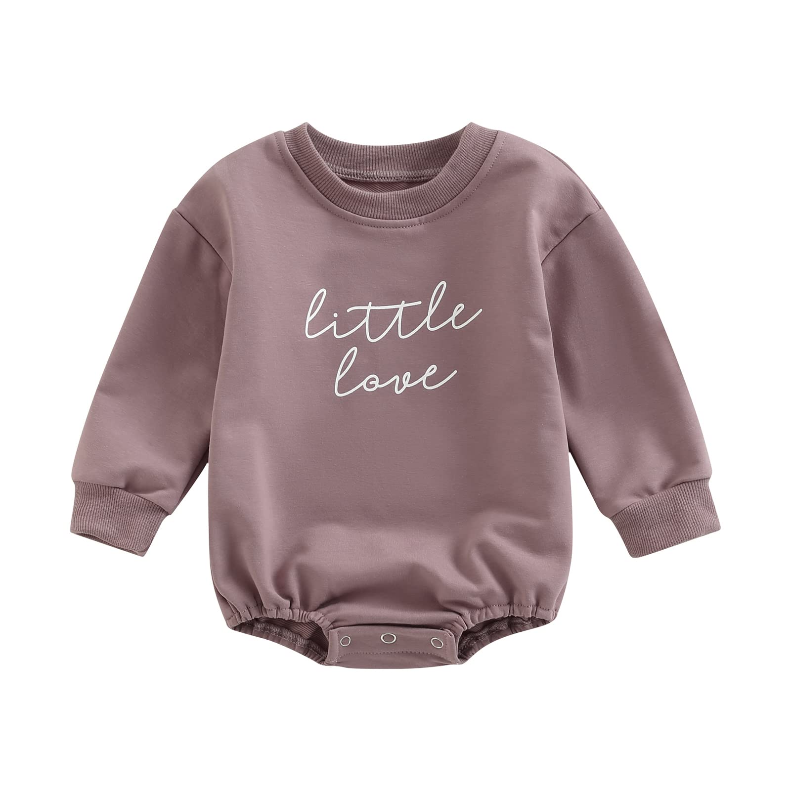 Meiweileya Baby Sweatshirt Romper Little Love Pullover Bubble Bodysuit Newborn Infant Girl Boy Valentine's Day Outfit (Dark Purple, 0-3 Months)