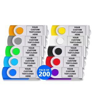 paintechz custom swivel usb flash drives 200 pack, personalized logo bulk - as corporate gifts and promotional giveaways - 32gb