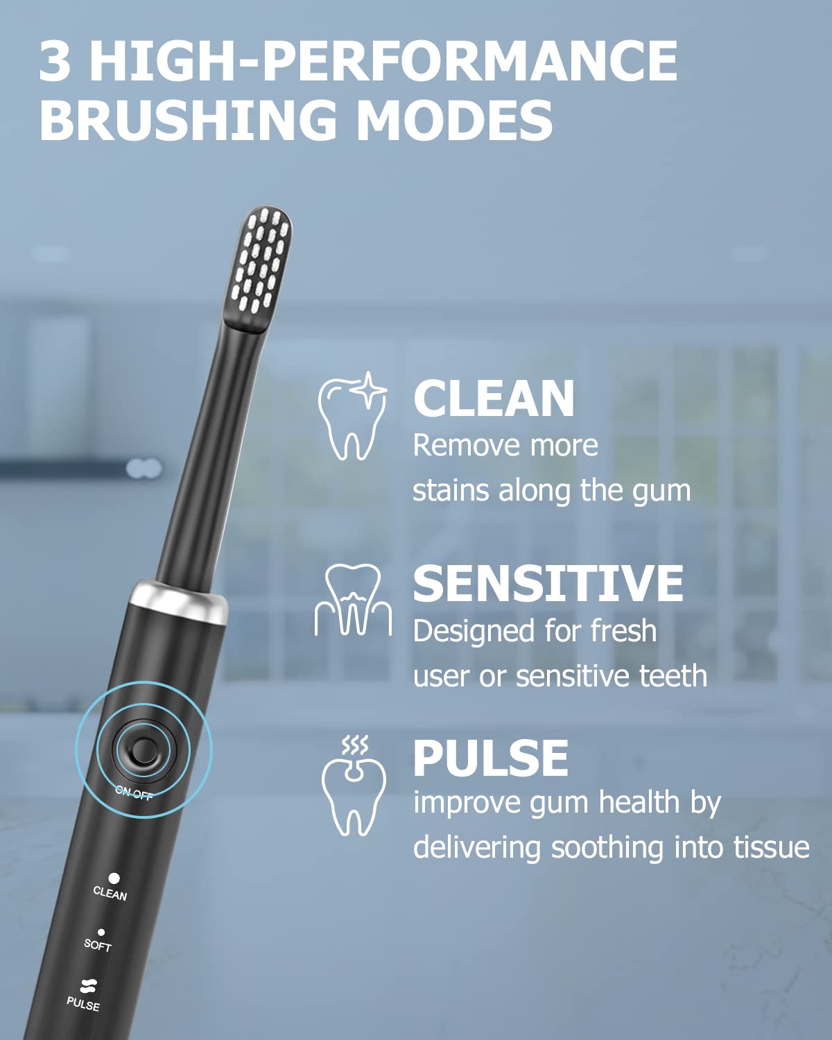 Electric Toothbrush with 6 Brush Heads - Travel Rechargeable Electric Power Toothbrushes, IPX7 Waterproof 2 Minutes Smart Timer, 4 Hours Fast Charge for 60 Days