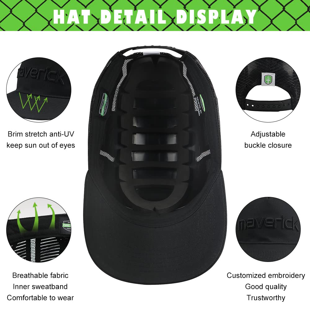 GREEN DEVIL Maverick-Air Series Safety Bump Cap with Extra Venting Baseball Cap Style Head Protection Hard Hat for Men Women Lightweight Breathable Black