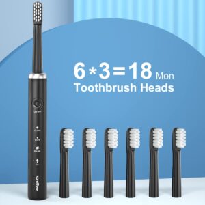 Electric Toothbrush with 6 Brush Heads - Travel Rechargeable Electric Power Toothbrushes, IPX7 Waterproof 2 Minutes Smart Timer, 4 Hours Fast Charge for 60 Days