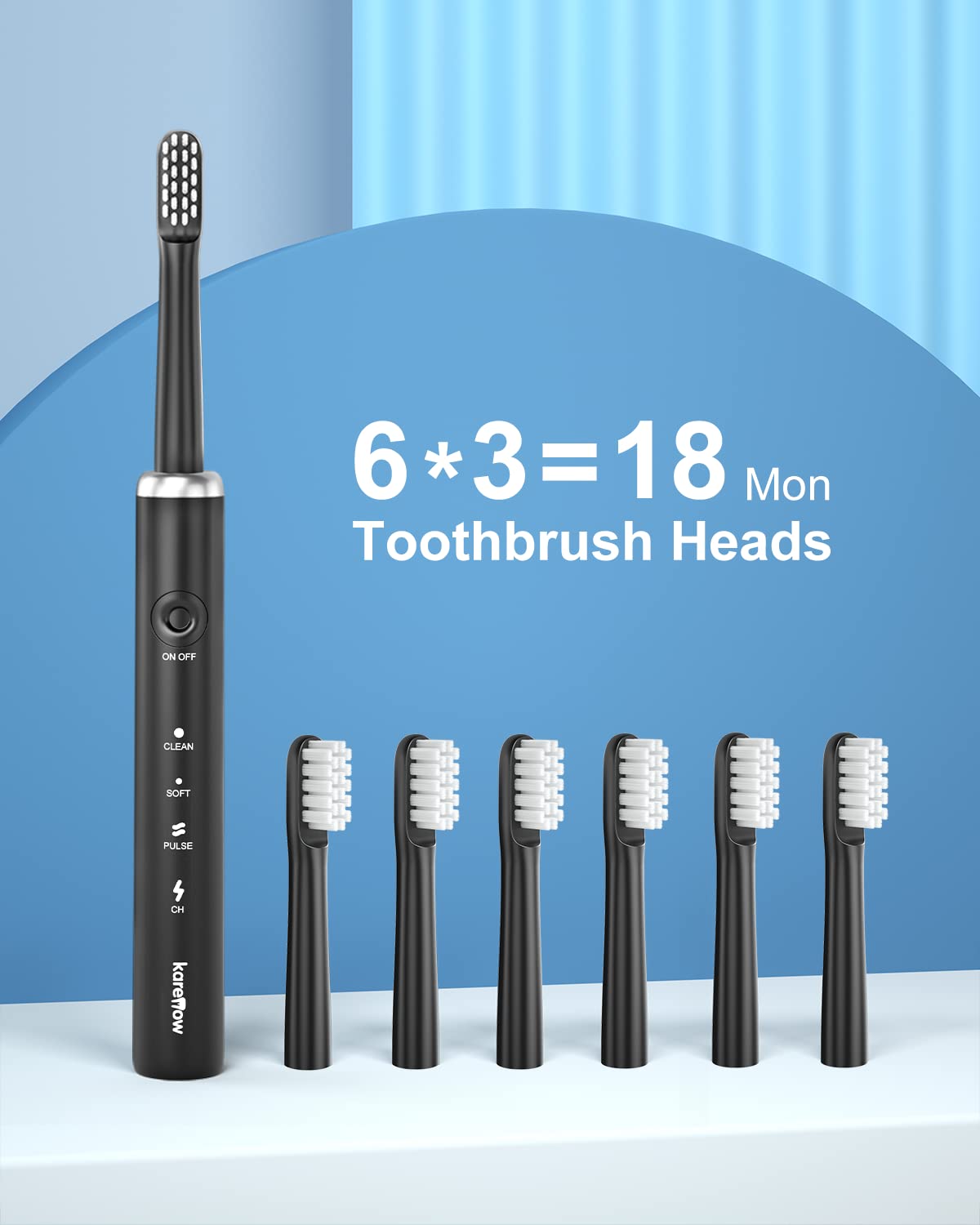 Electric Toothbrush with 6 Brush Heads - Travel Rechargeable Electric Power Toothbrushes, IPX7 Waterproof 2 Minutes Smart Timer, 4 Hours Fast Charge for 60 Days