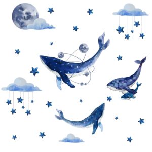 superdant blue whale wall stickers night sky wall decals blue clouds animal vinyl diy art decor for baby nursery children bedroom living room boy's gift wall decor