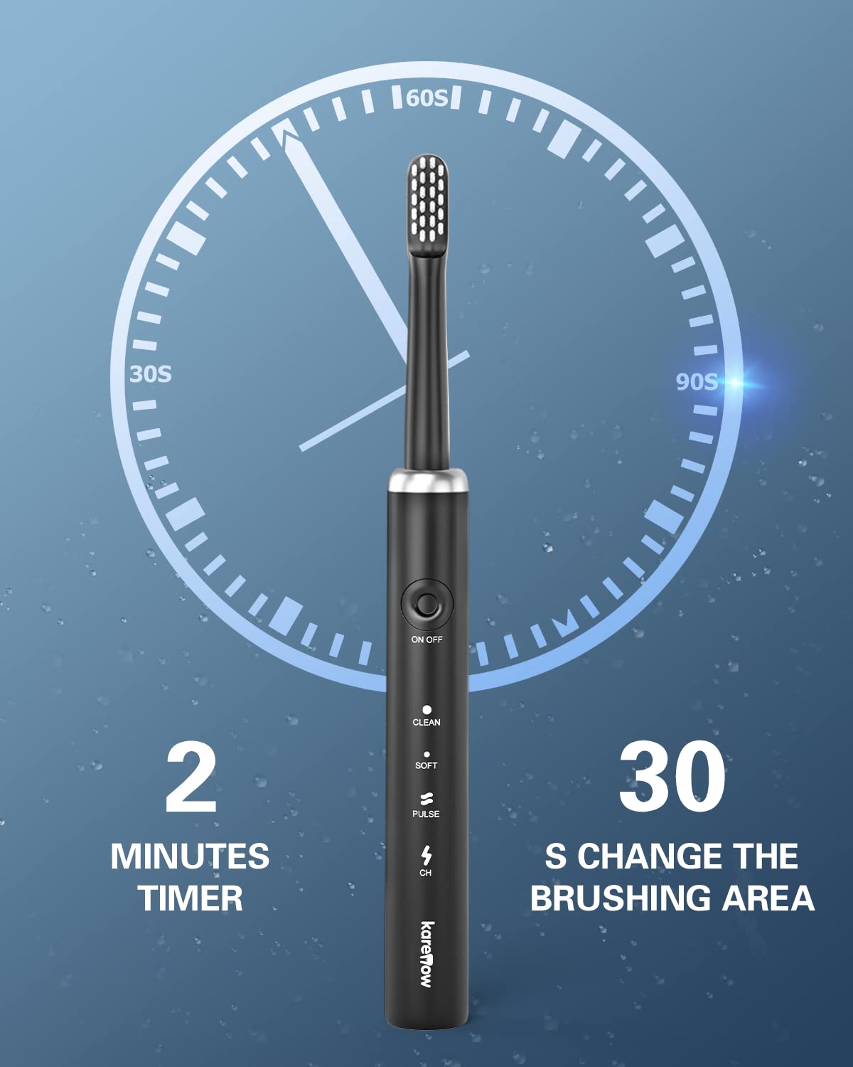 Electric Toothbrush with 6 Brush Heads - Travel Rechargeable Electric Power Toothbrushes, IPX7 Waterproof 2 Minutes Smart Timer, 4 Hours Fast Charge for 60 Days