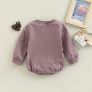 Meiweileya Baby Sweatshirt Romper Little Love Pullover Bubble Bodysuit Newborn Infant Girl Boy Valentine's Day Outfit (Dark Purple, 0-3 Months)