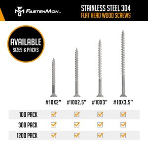 FM FastenMon #10 x 2-1/2" (300 PCS) Stainless Steel Deck Screws - 304 Grade with T25 Star Drive Bit - Ideal for Outdoor Wood Projects, Fences, Garden Bench, Picnic Table, and Decks - Bulk Box