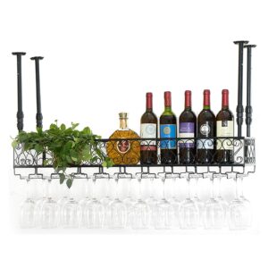 dacys wine racks,ceiling shelf ceiling shelf mounted floating suspended wine rack,industrial style stemware holder for bars/restaurants/kitchens storage,height can be adjusted freely/black/120 * 25cm