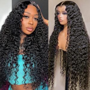 water wave lace front wigs human hair hd wet and wavy lace front wigs human hair glueless water wave human hair wig for black women 28 inch curly lace front wigs human hair pre plucked natural color