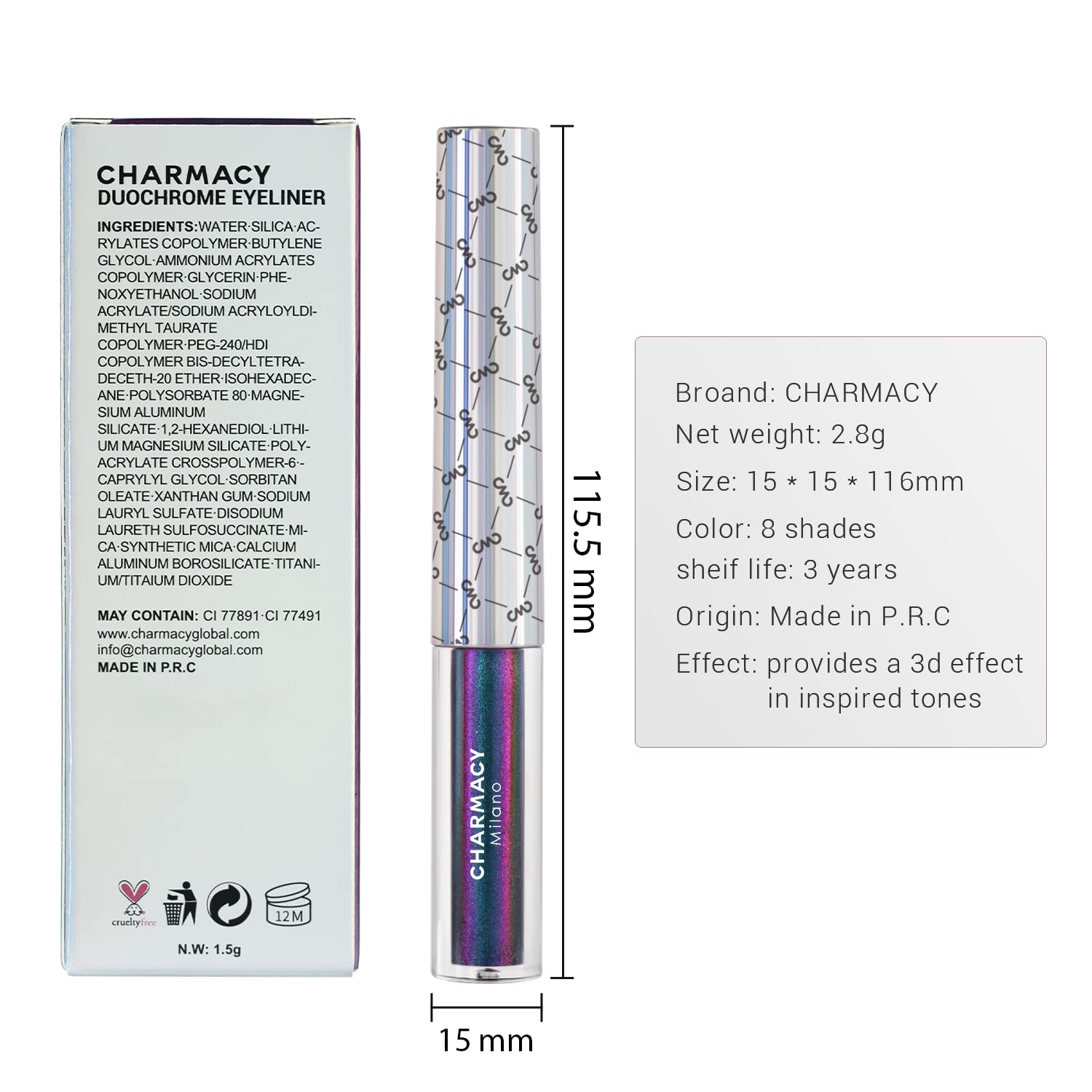 CHARMACY Chameleon Liquid Eyeliner, Intense Shifting Colored Eyeliner, Waterproof Eyeliner Liquid Gold Glitter Eyeliner, High Pigmented, Smudge Proof Formula,Ultra-Fine Tip,PALE YELLOW GOLD 907