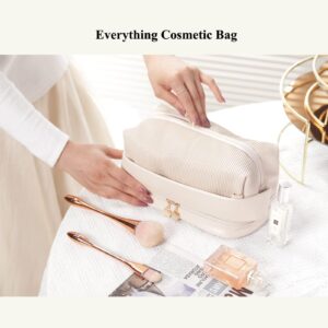 Makeup Travel Bag for Women, Large Capacity Water Proof Vegan Leather Cosmetic Bags, Double Layer Make up Organizer Bag