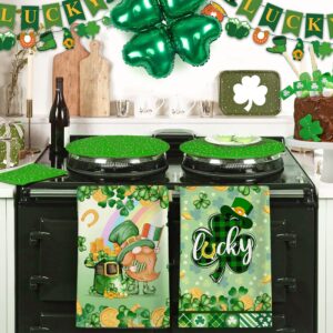 Unibyby St Patricks Day Kitchen Towels, St Patricks Day Towels Set of 2, St Patrick's Day Dish Tea Towels for Bathroom with Leprechaun Gnomes Shamrocks Lucky Decorations for Home (18x28 Inches)