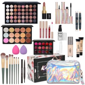 makeup kit for women full kit teens makeup set eyeshadow palette, lip gloss, lipstick, makeup brush, foundation, concealer mascara powder puff makeup bag makeup set for women girls teens gift