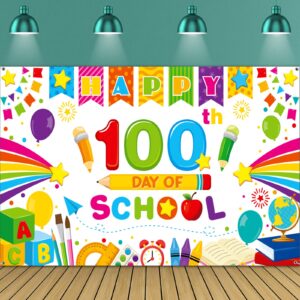 100 days of school decoration banner happy 100th day of school party backdrop photography background for kids student kindergarten preschool primary school party, 72.8 x 43.3 inch (white)