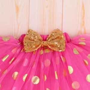 Smash Cake Outfit Girl, Toddler Kids Baby Girls Birthday Princess Outfits Long Sleeve Mini Infant Girl Romper Polka Dots Tutu Dress Bow Headband Party Supplies Hot Pink - 1st birthday girl 1Y