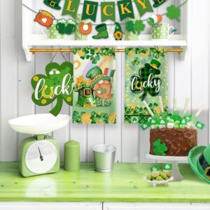 Unibyby St Patricks Day Kitchen Towels, St Patricks Day Towels Set of 2, St Patrick's Day Dish Tea Towels for Bathroom with Leprechaun Gnomes Shamrocks Lucky Decorations for Home (18x28 Inches)