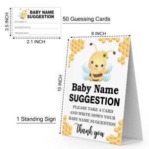 Baby Name Suggestion For Baby Shower, Honeycomb Bumble Bee Name Suggestion Games Cards, 1 Sign & 50 Fill-in Cards Kit, Baby Showers Gender Reveal Game Cards Party Favors, Decorations - NAME-b004