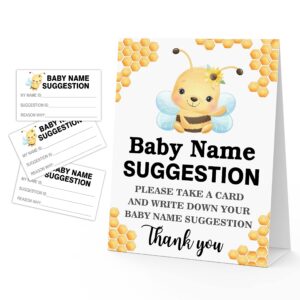 baby name suggestion for baby shower, honeycomb bumble bee name suggestion games cards, 1 sign & 50 fill-in cards kit, baby showers gender reveal game cards party favors, decorations - name-b004