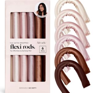 Kitsch Heatless Hair Curlers - 6 pcs Satin Flexi Rods for Overnight Blowout, No Heat Curling Rods to Sleep In, Rollers for Short Hair