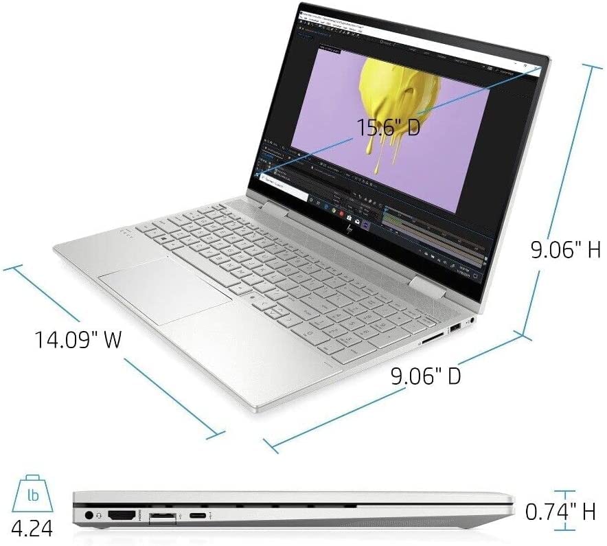 HP Envy x360 2-in-1 15.6" Touchscreen Laptop, Intel Core i5-1135G7, Intel Iris Xe Graphics, 16GB DDR4 RAM, 512GB PCIE SSD, Backlit Keyboard, Fingerprint, Stylus Pen, Windows 11 Pro, Silver