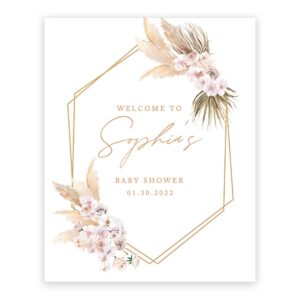 andaz press custom large baby shower welcome sign, 16" x 20", boho dried floral personalized canvas welcome sign, canvas sign for baby sprinkle, fall baby shower decorations welcome baby shower sign