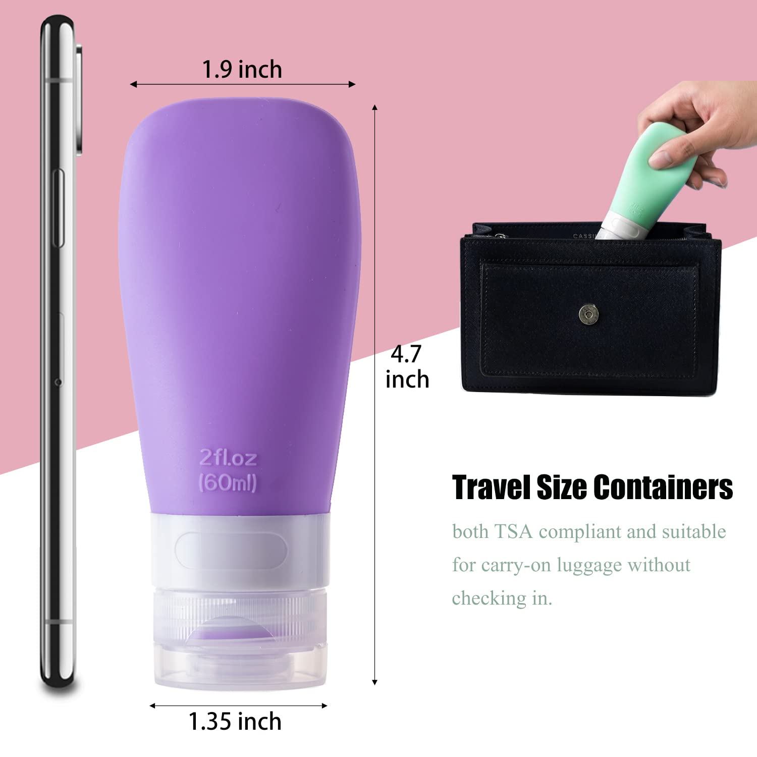 MODENGKONGJIAN Leak Proof Travel Bottles, TSA Approved Silicone Squeezable Shampoo Refillable Toiletry Cosmetic Container, 2oz Portable Traveling Size Liquid Containers Kit (4 Pack)