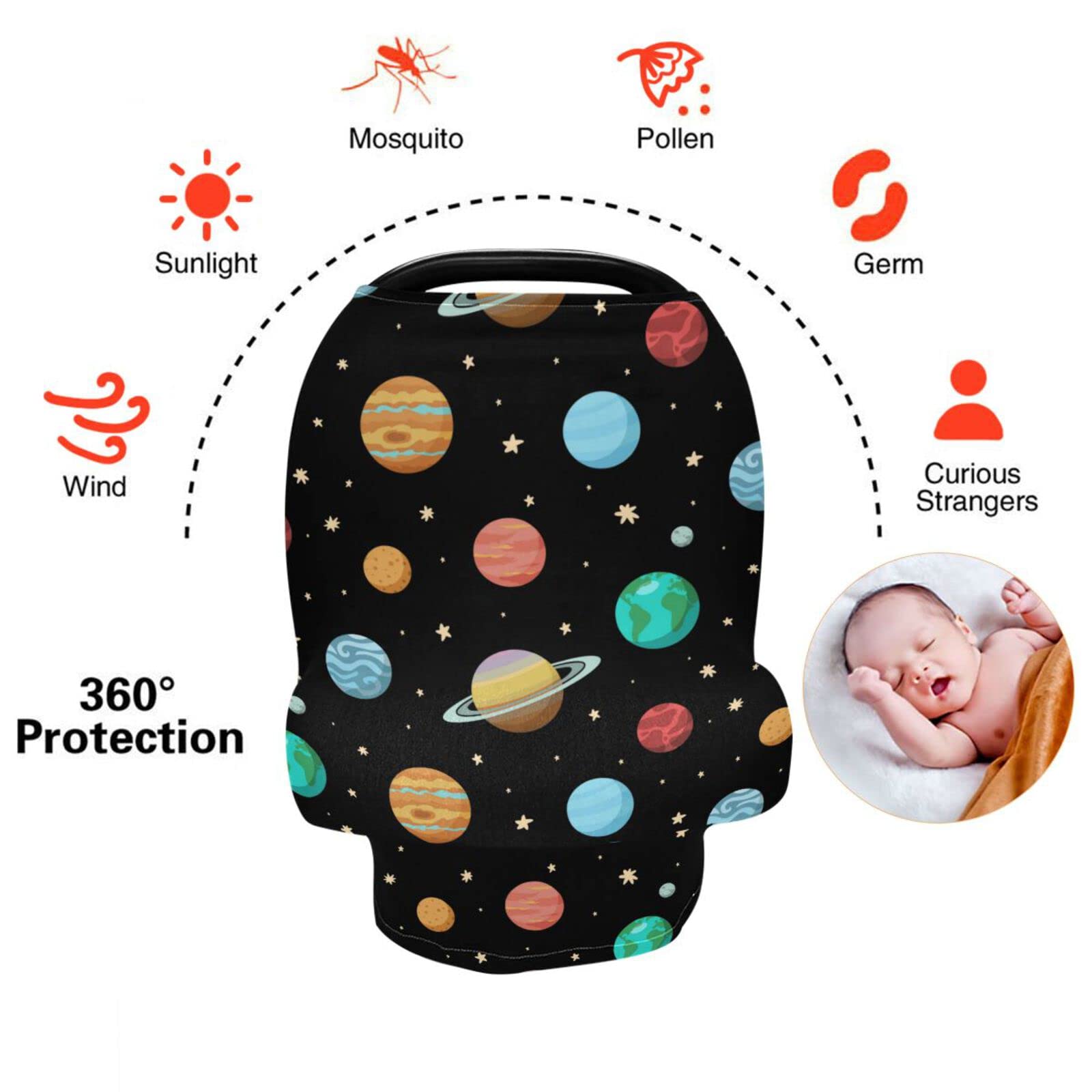 Soft Baby Car Seat Covers Galaxy Space Planets Canopy for Infants Strollers Canopies for Newborns Babies Nursing Apron Cover for Breastfeeding