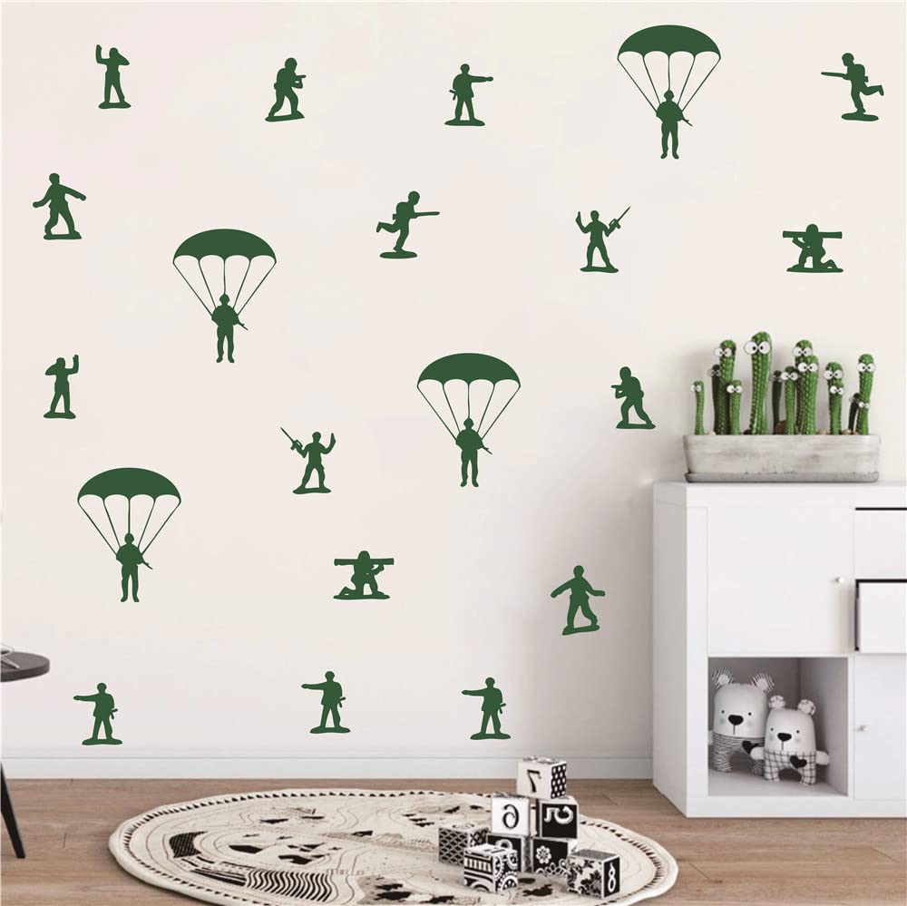 Home Interior Kids Room Armyman Soldiers Paratroopers DIY Wall Decor Stickers Parachute Wall Decal for Teens Bedroom Living Room Decor Poster AFN104 (Army Green)