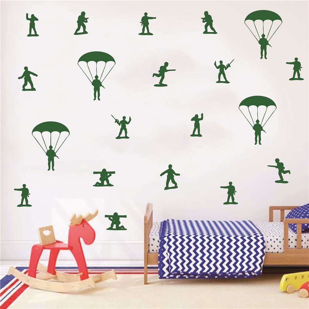 Home Interior Kids Room Armyman Soldiers Paratroopers DIY Wall Decor Stickers Parachute Wall Decal for Teens Bedroom Living Room Decor Poster AFN104 (Army Green)