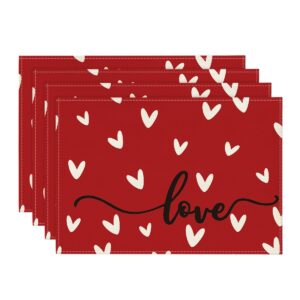 artoid mode red love valentine's day placemats set of 4, 12x18 inch seasonal anniversary holiday table mats for party kitchen dining decoration