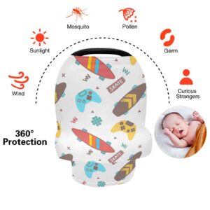 Soft Baby Car Seat Covers Gamepad and Skate Board Canopy for Infants Strollers Canopies for Newborns Babies Nursing Apron Cover for Breastfeeding