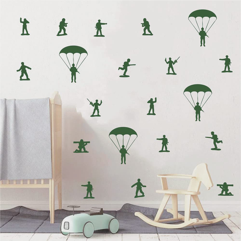 Home Interior Kids Room Armyman Soldiers Paratroopers DIY Wall Decor Stickers Parachute Wall Decal for Teens Bedroom Living Room Decor Poster AFN104 (Army Green)