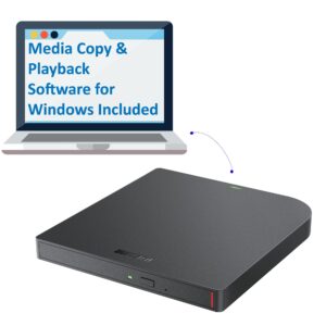 buffalo mediastation 6x portable type-c usb 3.2 (gen 1) blu-ray drive/external, plays and burns blu-rays, dvds, and cds. compatible with pc/mac laptops and desktops.