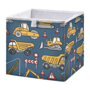 xigua funny construction vehicles cube storage bin large collapsible storage box canvas storage basket for home,office,books,nursery,kid's toys,closet