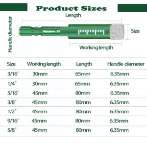 Mgtgbao 8PCS Green Dry Diamond Drill Bits Set, Core Drill bit for Granite Marble Tile Ceramic Stone Glass Diamond Hole Saw Kit with 3/16,1/4, 5/16, 3/8, 1/2, 9/16