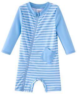 umelok infant swimwear boy one piece full zip with long sleeve upf 50+ sun protection swimsuit sky blue-stripe,6m